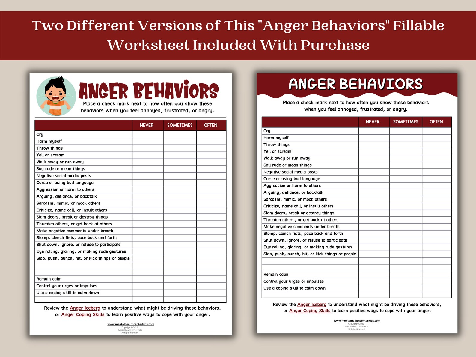 Anger Behaviors Worksheet Kids Teens Adolescents-anger | Etsy