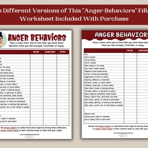Anger Behaviors Worksheet Kids Teens Adolescents-anger Management ...