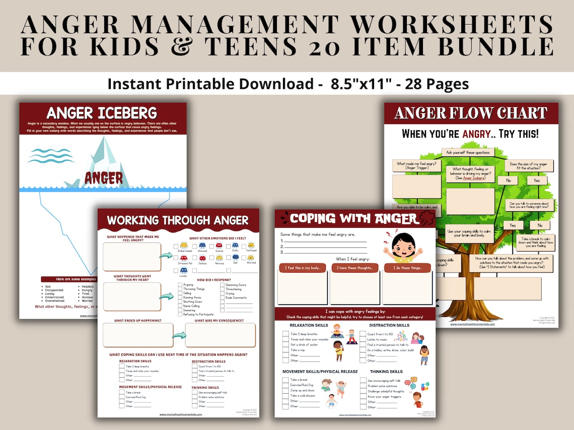 Anger Management Worksheets 20 Item Printable Bundle for Kids - Etsy