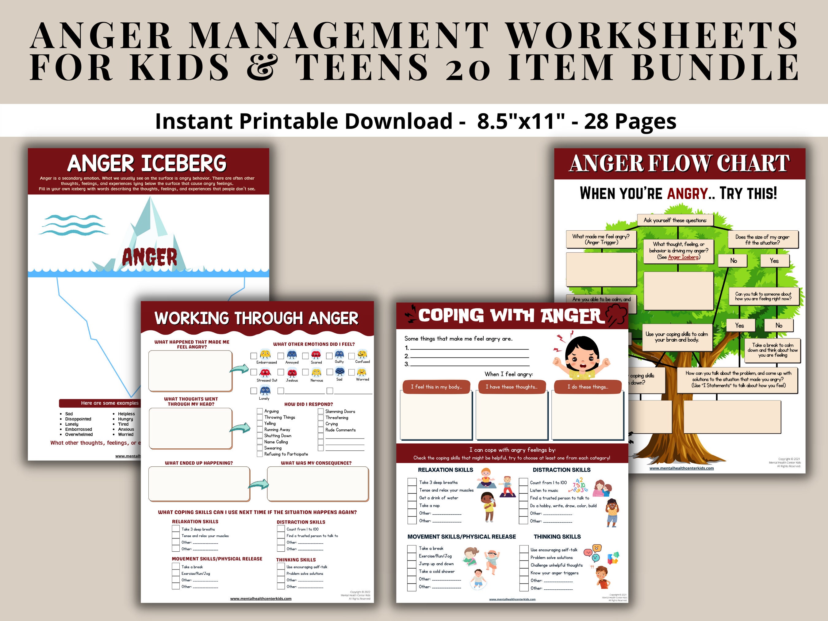 Anger Management Worksheets 20 Item Printable Bundle for Kids | Etsy Canada