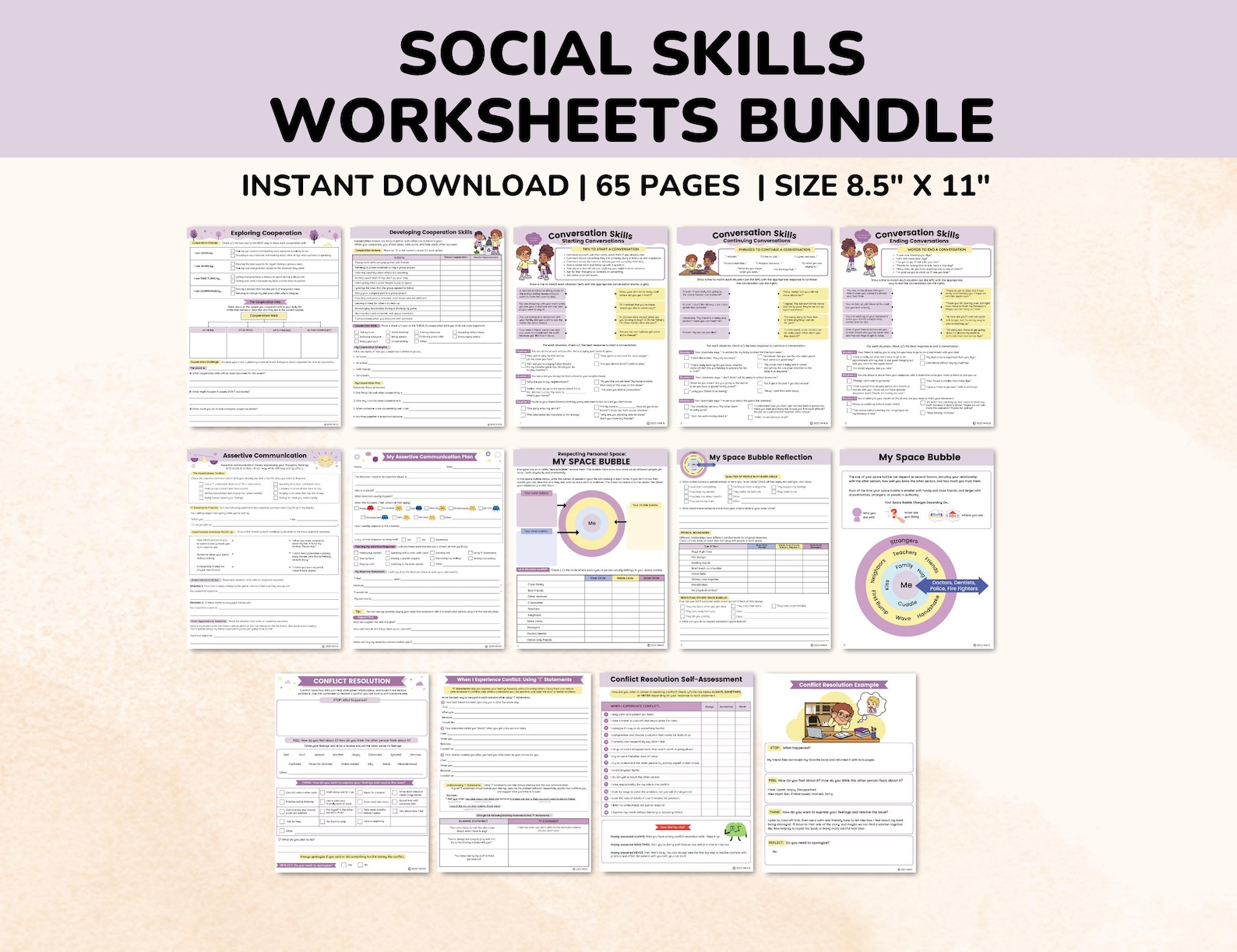 Social Skills Worksheets Bundle for Kids-teens-students-65 Pages ...