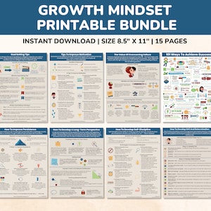 Growth Mindset Printable Poster Bundle for Kids-teens-15 Pages-teacher ...