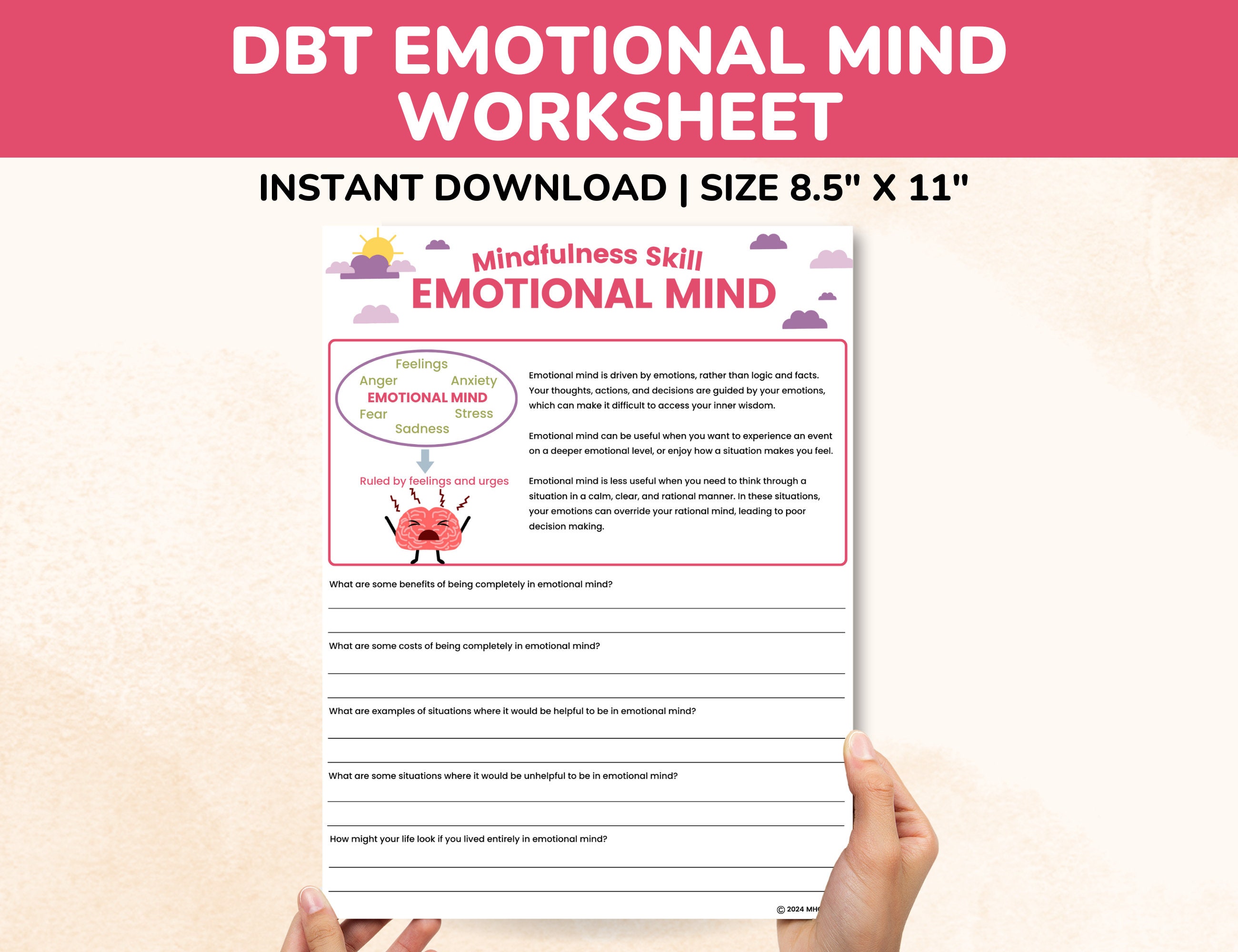 Wise Mind DBT Worksheets 5-pages-mindfulness Skills Pdf-kids-teens ...