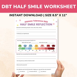 DBT Half Smile Worksheet 2-pages-distress Tolerance Skills Fillable Pdf ...