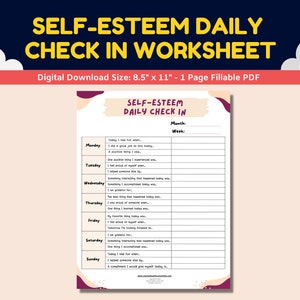 Self-esteem Daily Check in Printable Worksheet for Kids Teens Growth ...
