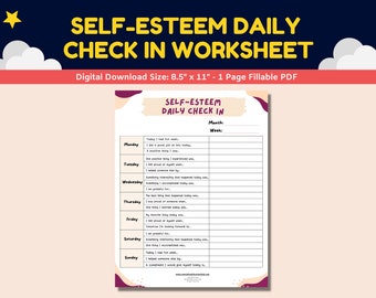 Self-esteem Daily Check in Printable Worksheet for Kids Teens Growth ...