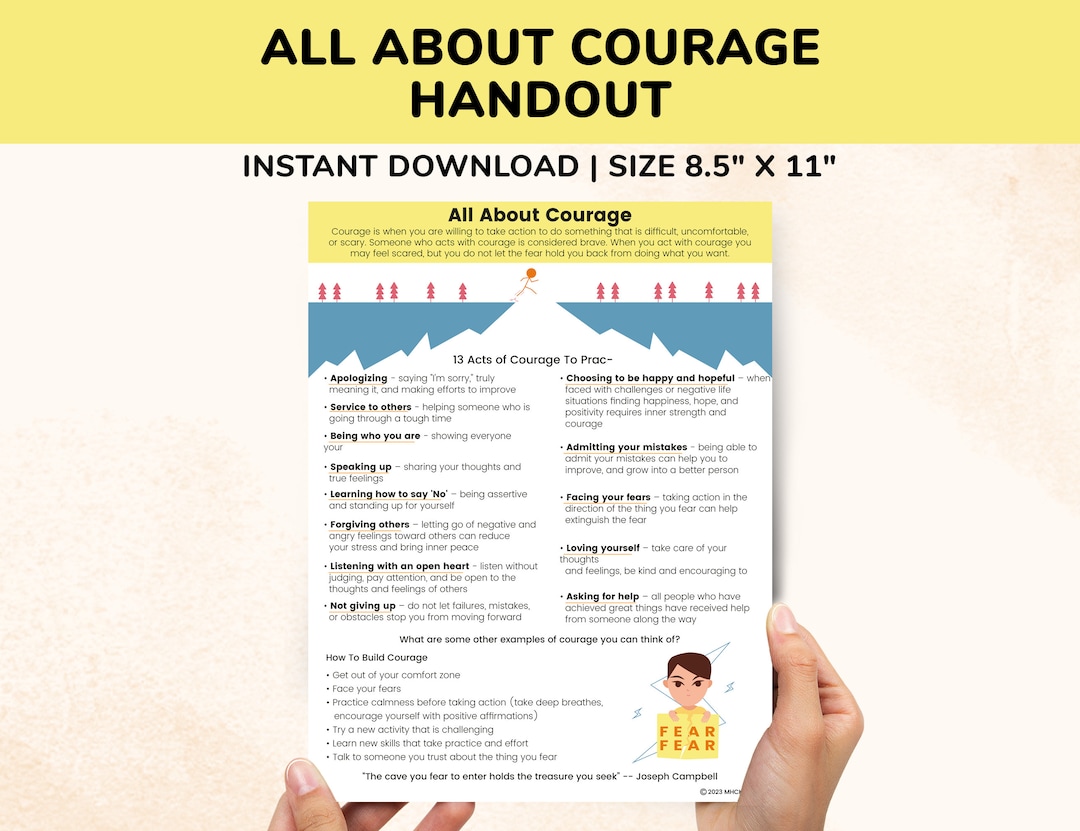 Courage Character Education for Kids Teens, Therapy Worksheets ...