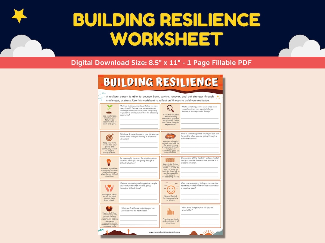 Resilience Worksheet Trauma Coping Skills-stress - Etsy