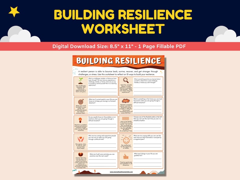 Resilience Worksheet Trauma Coping Skills-stress - Etsy