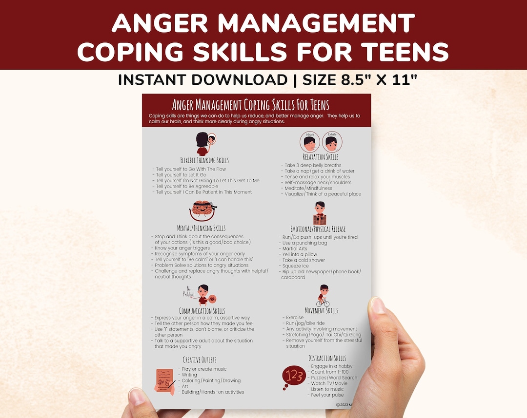 Anger Management Coping Skills for Teens Printable Handout - Anger ...
