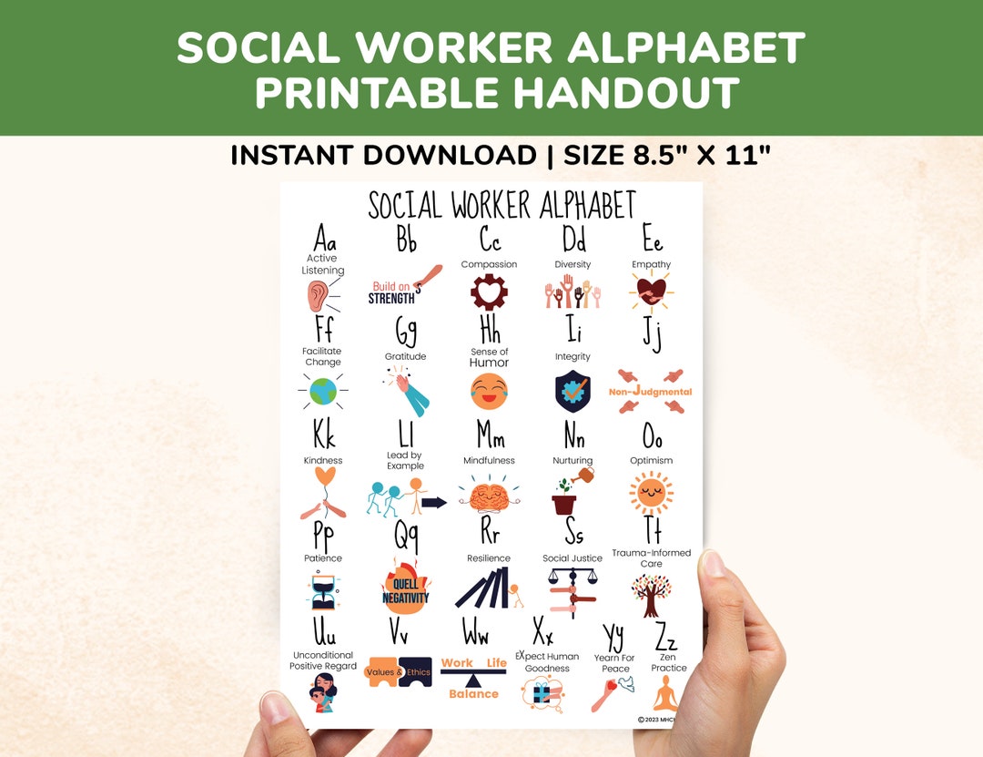 Social Worker Alphabet Social Work Gift Printable Poster - ABC Alphabet ...