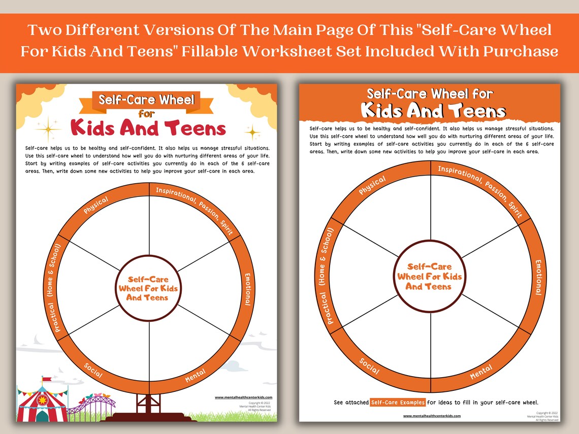 Self-care Wheel for Kids & Teens Worksheets 9 Pg Printable Trauma Self ...