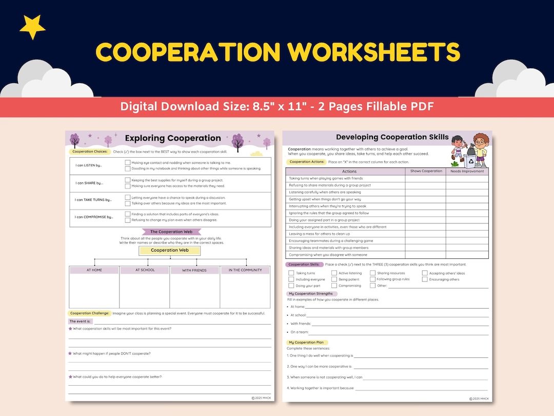 Cooperation Social Skills Worksheets for Kids-teens-students | Child ...