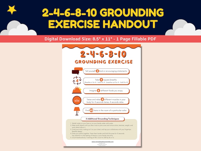 2-4-6-8-10 Grounding Exercise Worksheet Kids Teens Mindfulness - Etsy