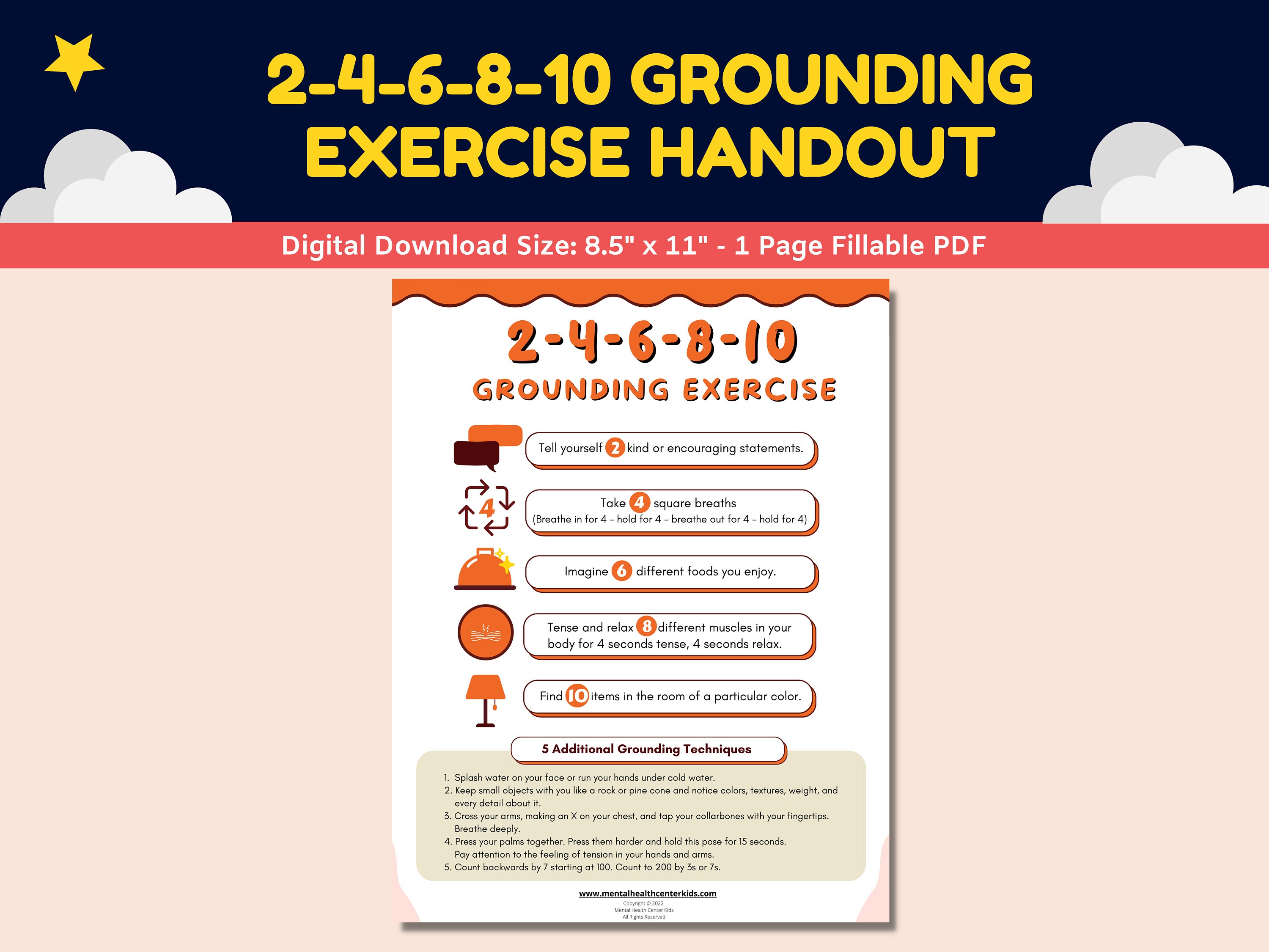 2-4-6-8-10 Grounding Exercise Worksheet Kids Teens Mindfulness - Etsy ...