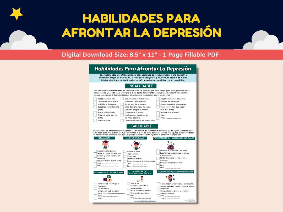 Spanish Depression Worksheet for Kids-teens - Habilidades Para Afrontar ...