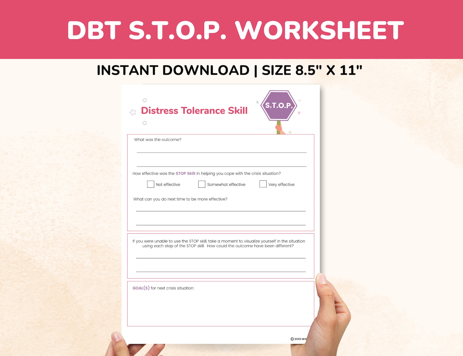 DBT STOP Skill Worksheet 2-pages-distress Tolerance Skills Fillable Pdf-dialectical Behavior ...