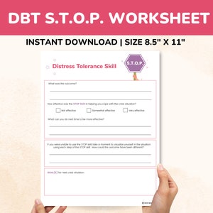 DBT STOP Skill Worksheet 2-pages-distress Tolerance Skills Fillable Pdf ...