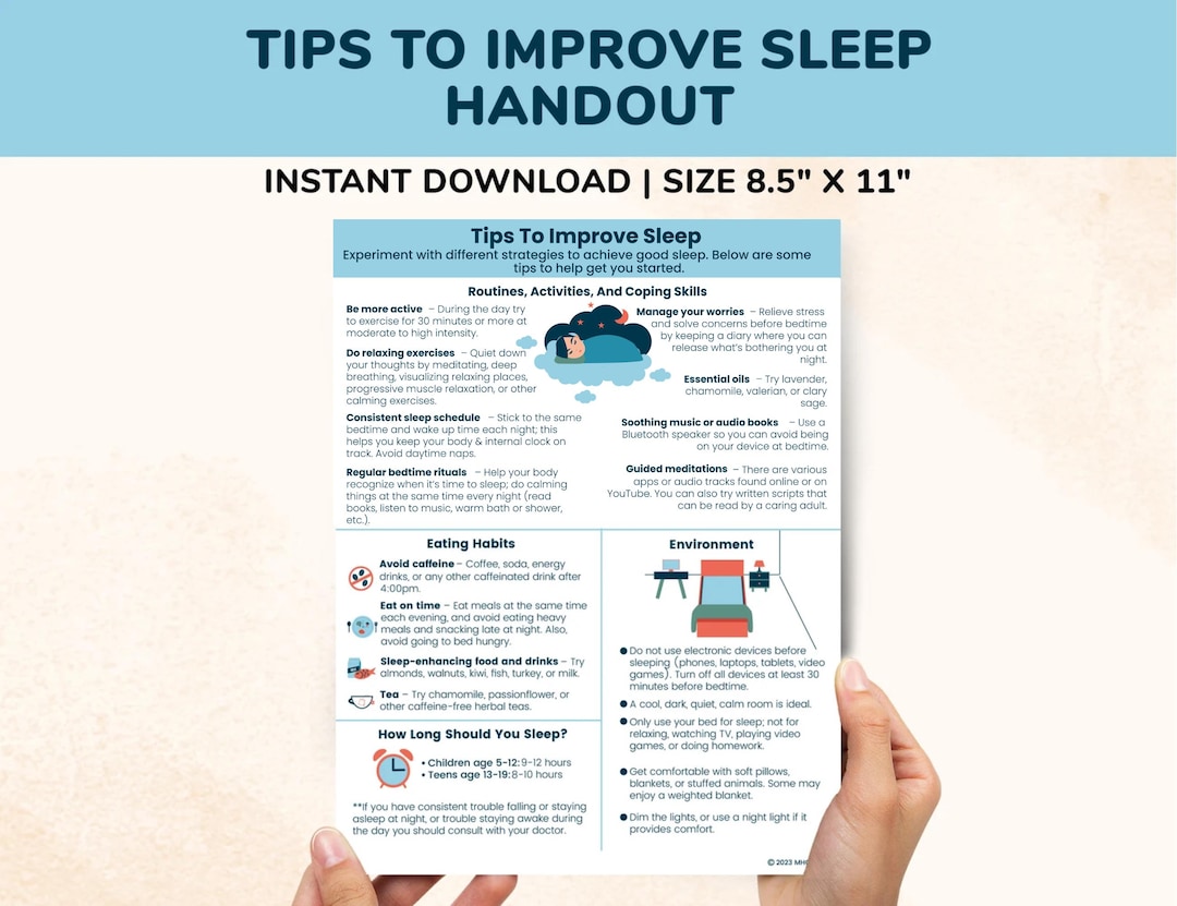Tips to Improve Sleep Hygiene Printable Therapy Poster, Sleep Chart for ...