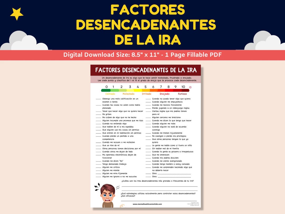 Spanish Anger Management Worksheet for Kids-teens - Factores ...