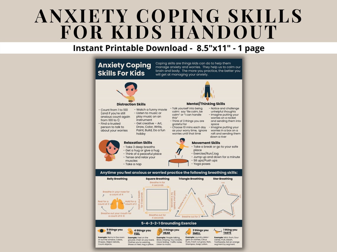Anxiety Coping Skills for Kids Printable Poster Anxiety | Etsy
