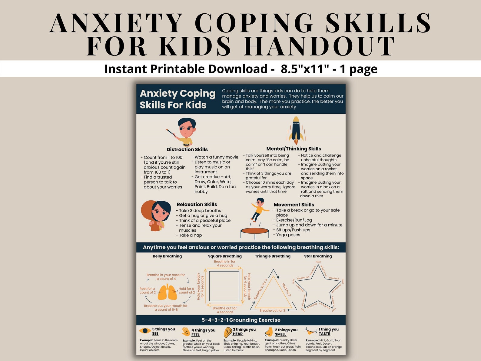 Anxiety Coping Skills for Kids Printable Poster Anxiety | Etsy