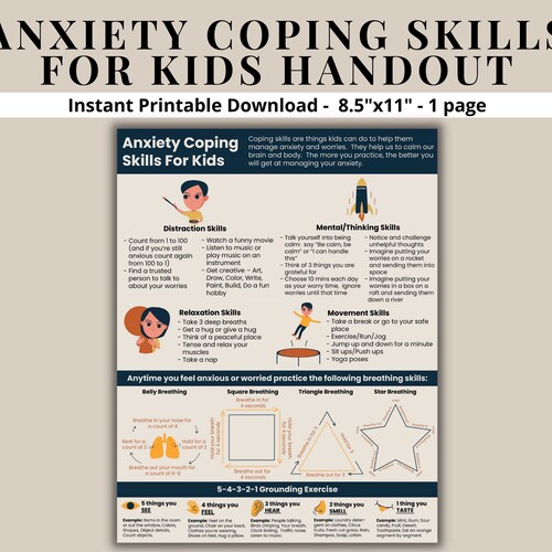 Anxiety Coping Skills for Kids Printable Poster Anxiety - Etsy Canada