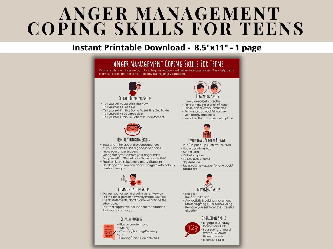 Anger Management Coping Skills for Teens Printable Handout - Etsy