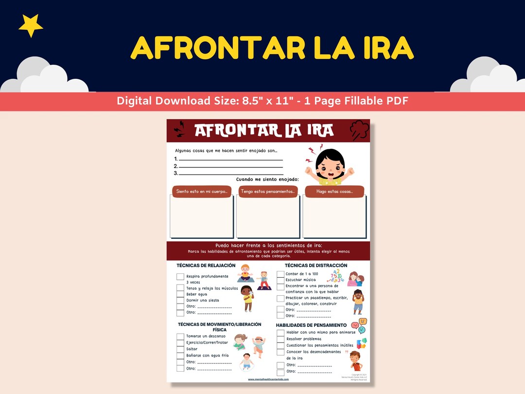 Spanish Anger Management Worksheet for Kids-teens - Afrontar La Ira ...