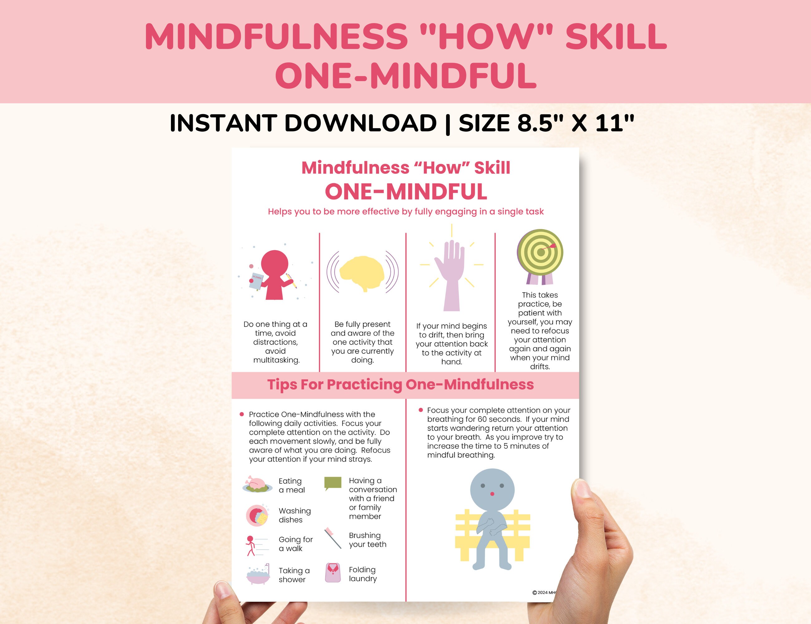 DBT Mindfulness "how" Skill ONE-MINDFULLY Handout - Mindfulness Skills ...