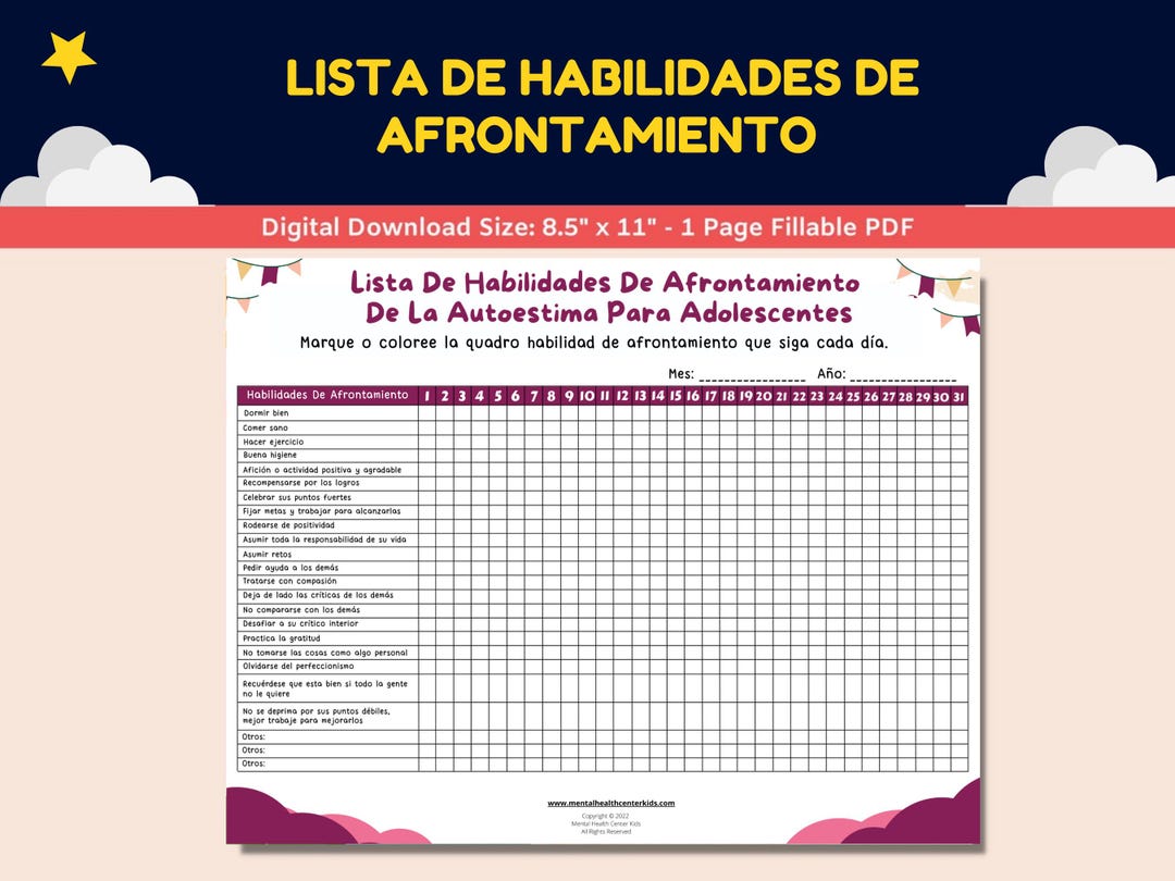 Spanish Self-esteem Worksheet-lista De Habilidades De Afrontamiento De ...
