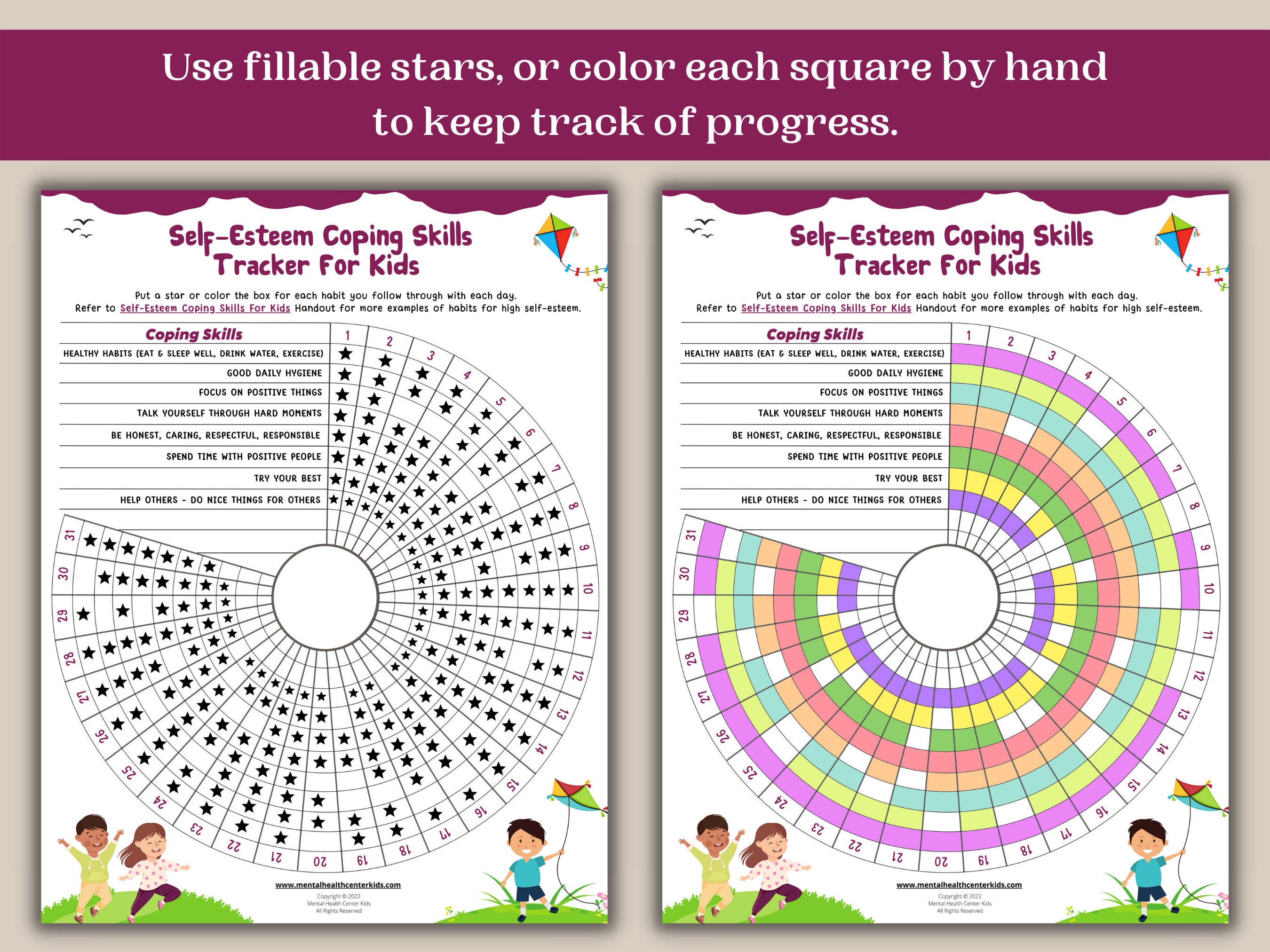 Self-esteem Coping Skills Tracker for Kids Fillable Worksheet | Etsy