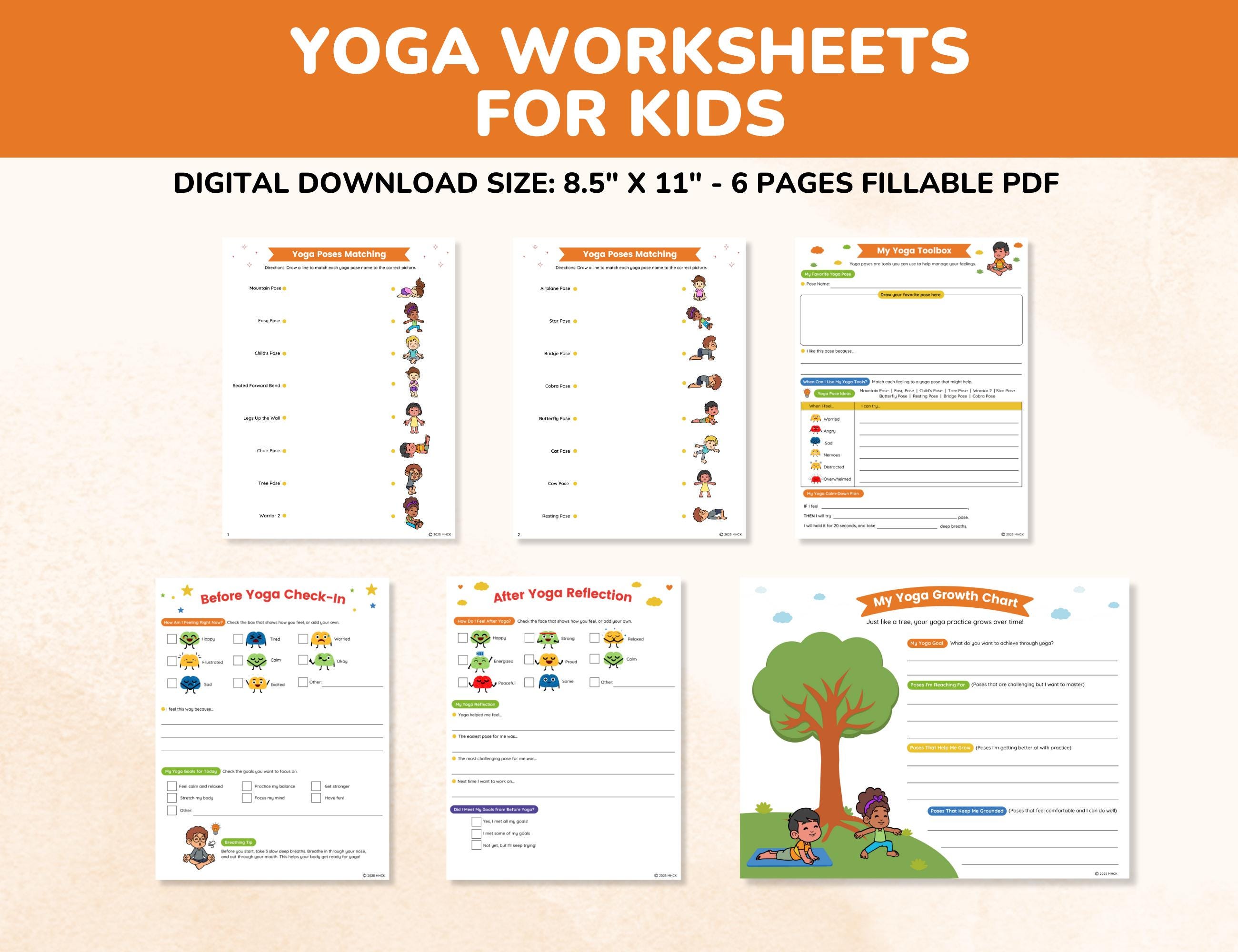 Yoga Worksheets for Kids Printable-yoga Posters Kids Teens-anxiety ...