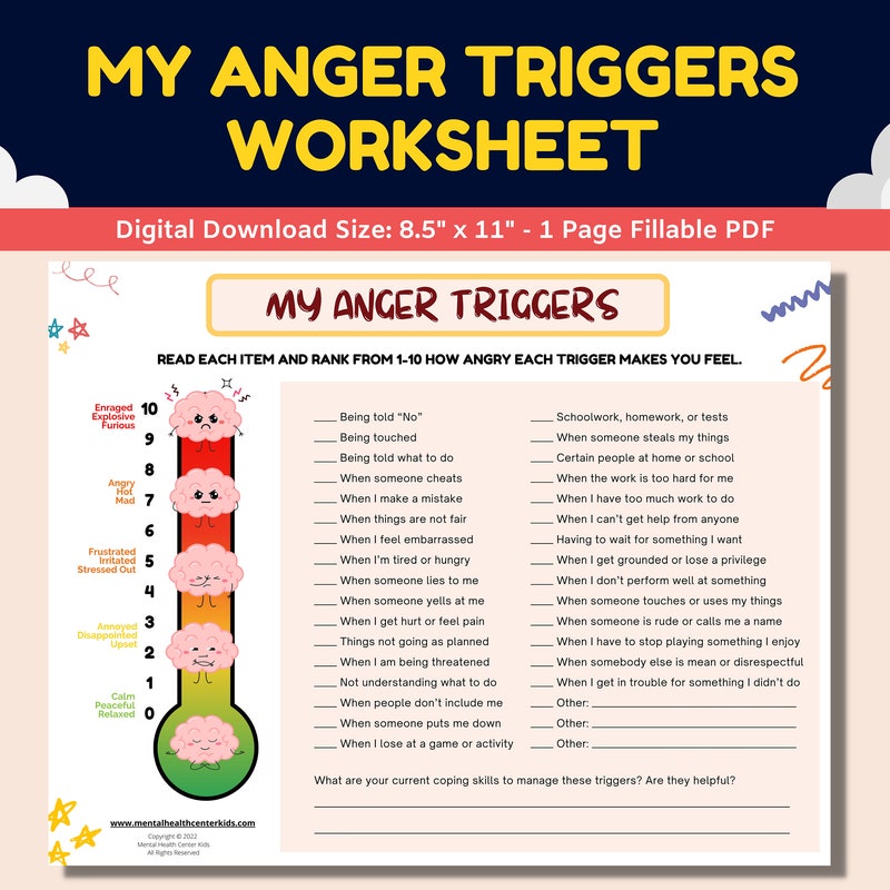 Anger Worksheet Thermometer - Etsy