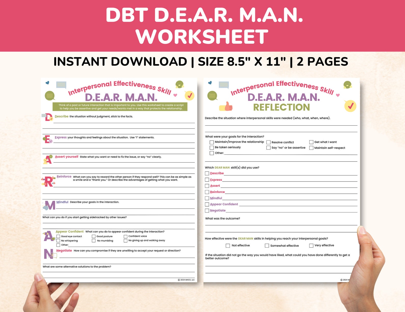DBT DEAR MAN Worksheet 2-page Fillable Pdf-interpersonal Effectiveness ...
