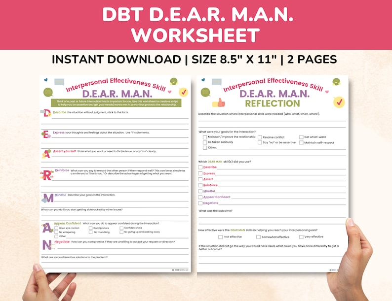 DBT DEAR MAN Worksheet 2-page Fillable Pdf-interpersonal Effectiveness ...