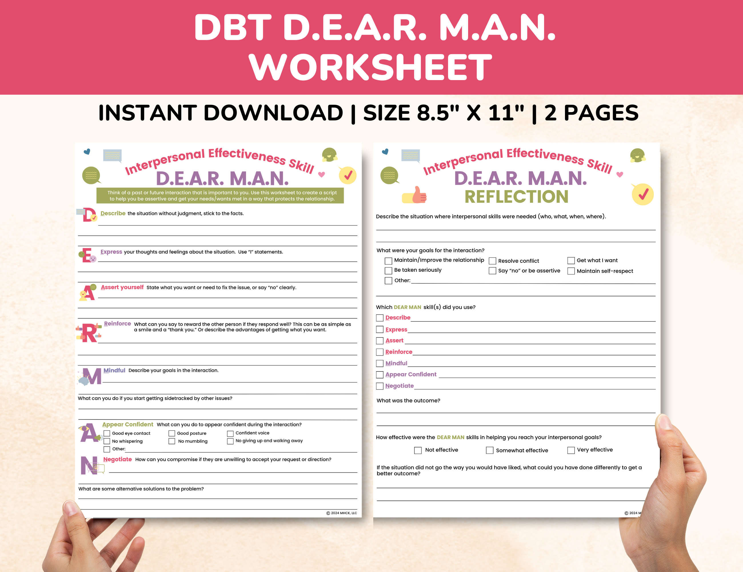 DBT DEAR MAN Worksheet 2-page Fillable Pdf-interpersonal Effectiveness ...