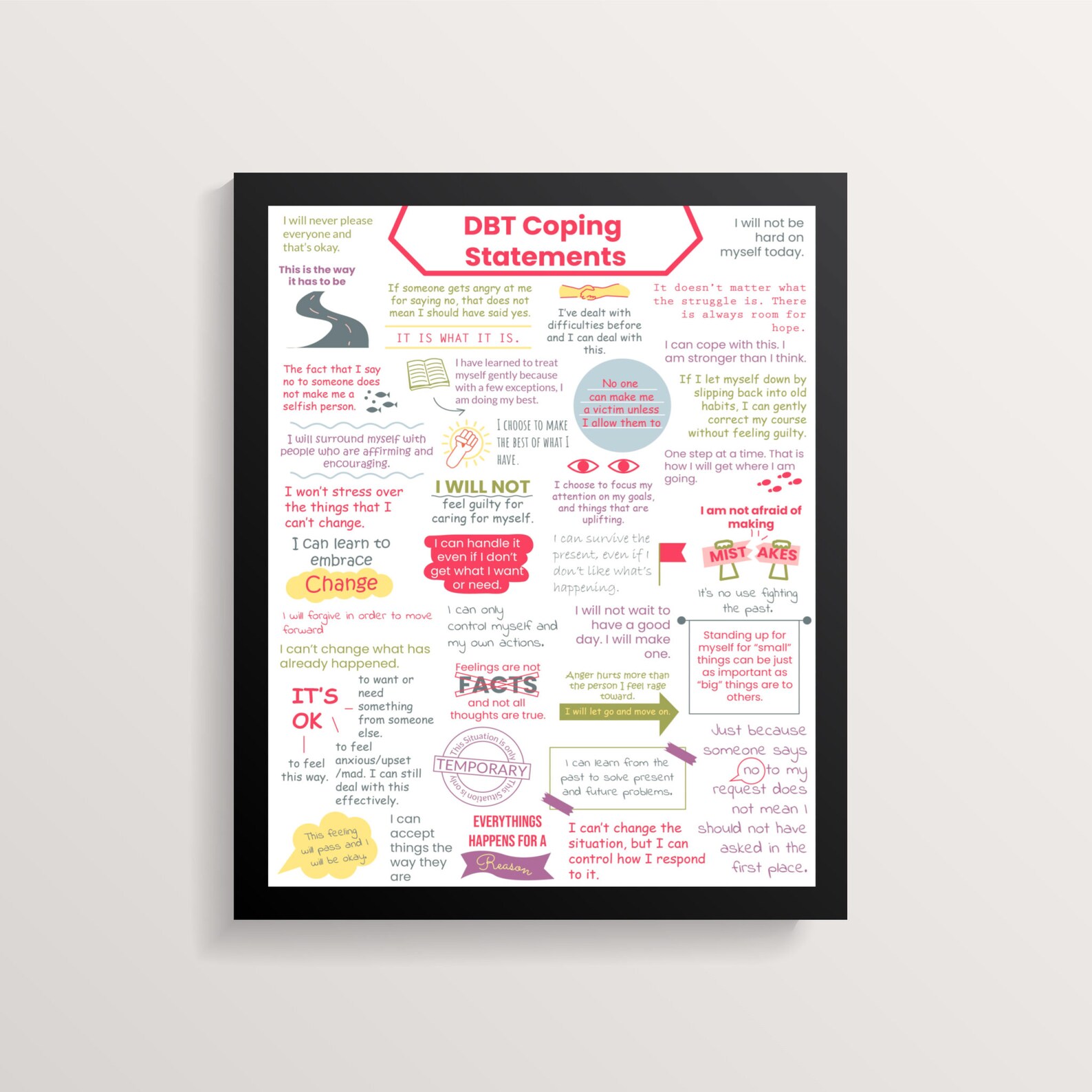 DBT Coping Statements Affirmations Quotes Printable Poster - Etsy