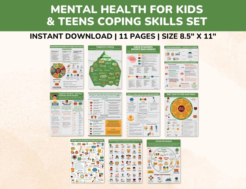 Mental Health Coping Skills Printable Therapy Handouts for Kids & Teens ...