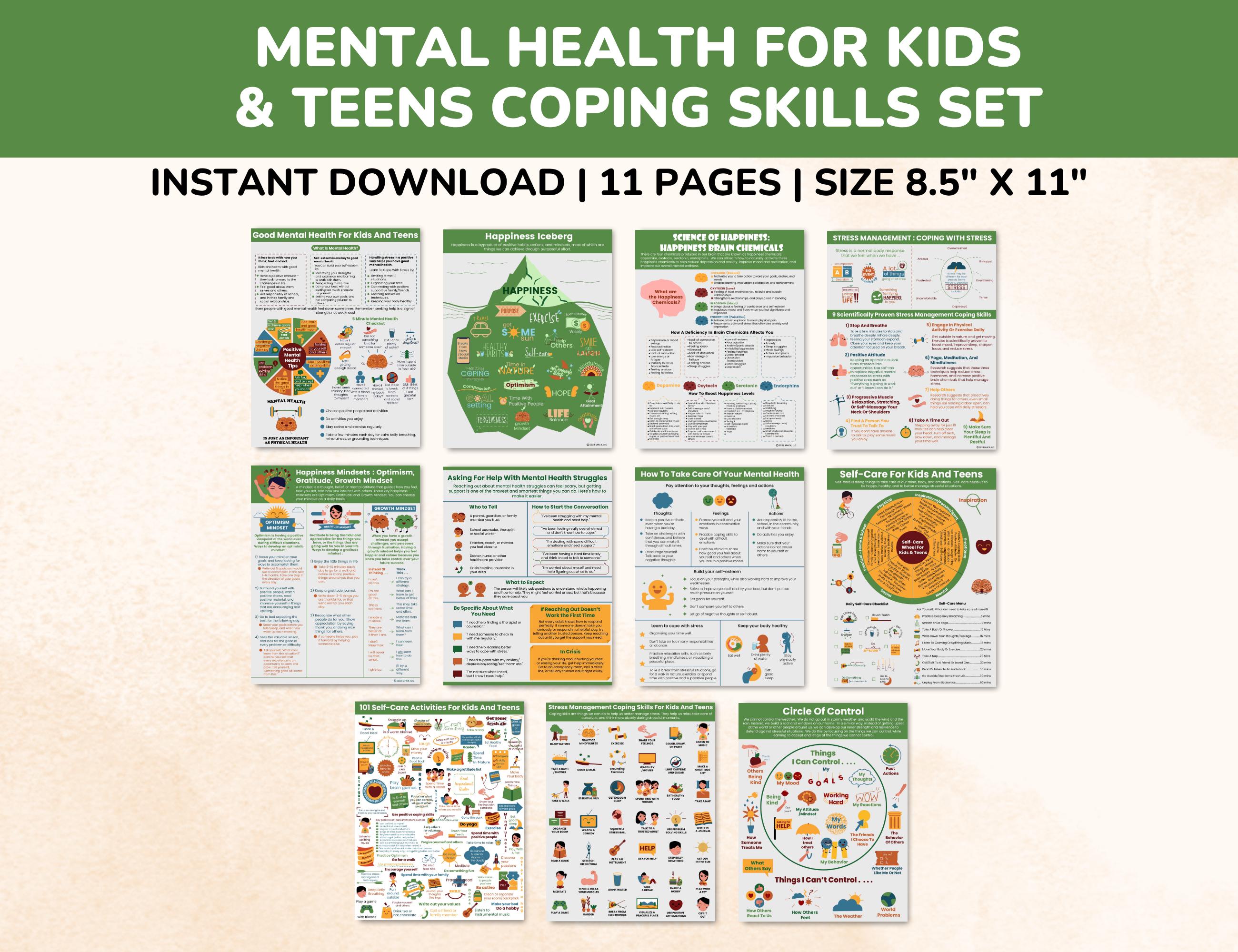 Mental Health Coping Skills Printable Therapy Handouts for Kids & Teens ...