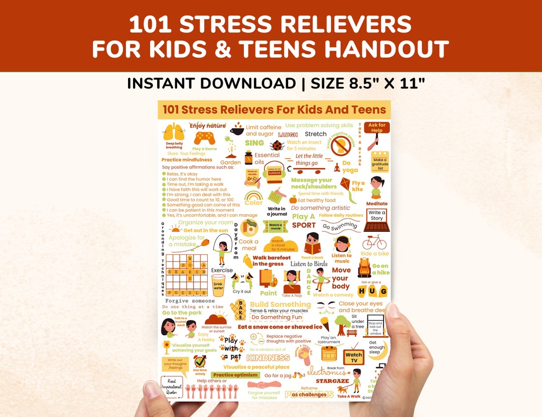 Stress Relief Printable Poster-101 STRESS RELIEVERS for Kids & Teens ...
