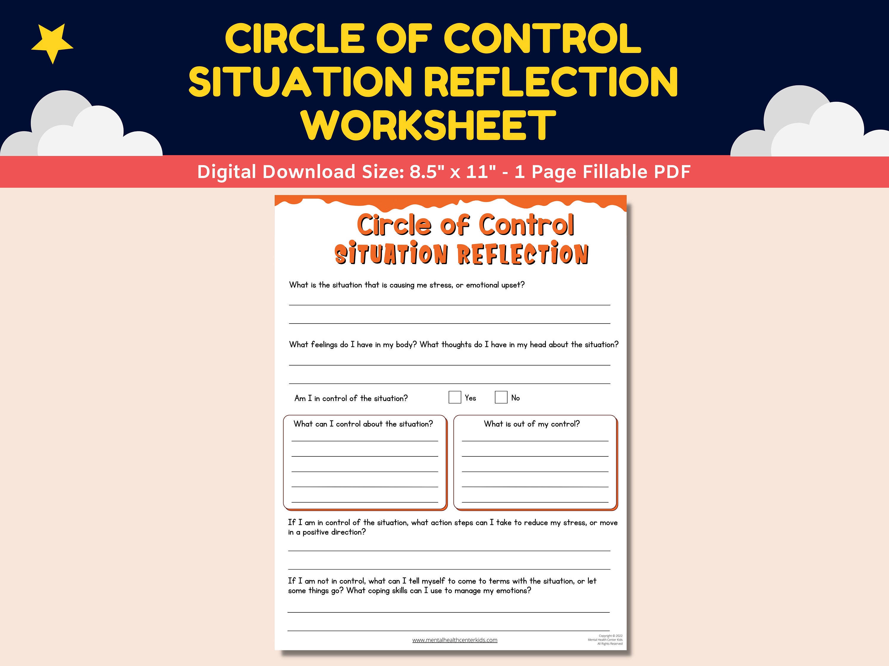 Circle of Control Worksheets for Kids Teens 4 Page Set - Etsy