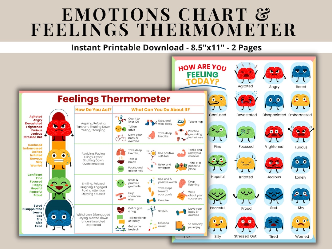 Emotions Chart & Feelings Thermometer 2pg Posters for Kids - Etsy