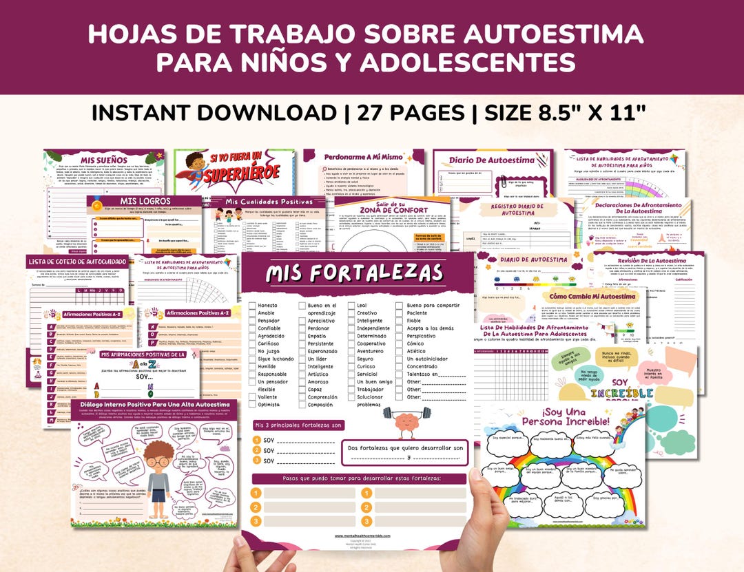 Spanish Self-esteem Worksheets 20 Item Bundle for Kids-teens - Hojas De ...