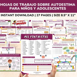 Spanish Self-esteem Worksheets 20 Item Bundle for Kids-teens - Hojas De ...