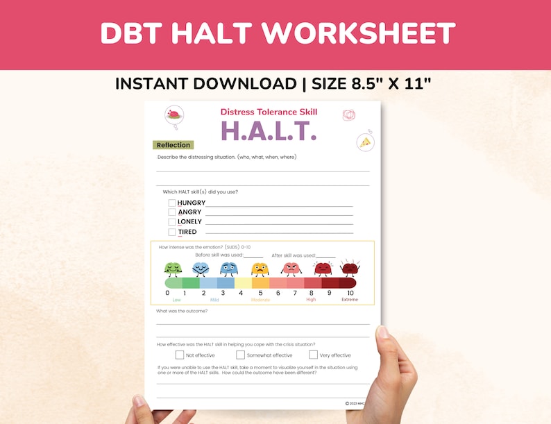DBT HALT Acronym Worksheets 2-pages-hungry, Angry, Lonely, Tired ...