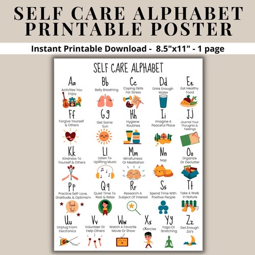 Self Care Coping Skills Alphabet Printable Poster ABC - Etsy Canada