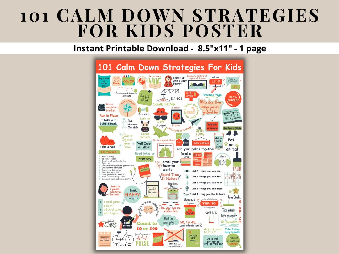 101 Calm Down Strategies for Kids Printable Poster Emotional - Etsy