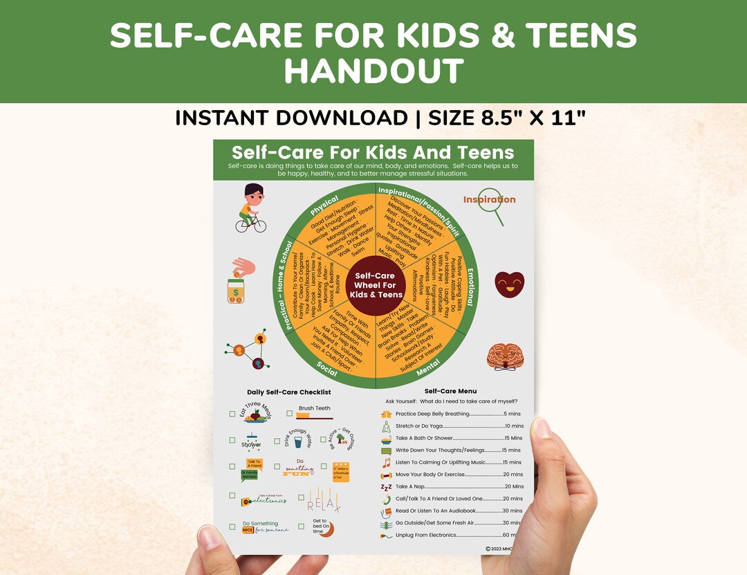 Self-care for Kids & Teens Printable Poster - Self Care Wheel Mental ...
