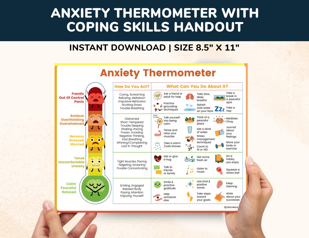 Anxiety Thermometer With Coping Skills - Feelings Emotions Chart Poster ...